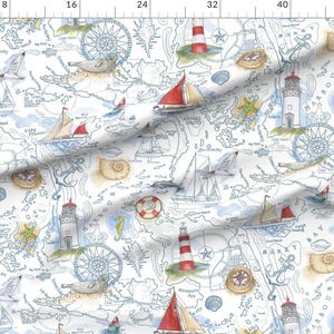 Nautical Fabric - Sail Away Map by Felicity_jane_design - Hand Drawn ...