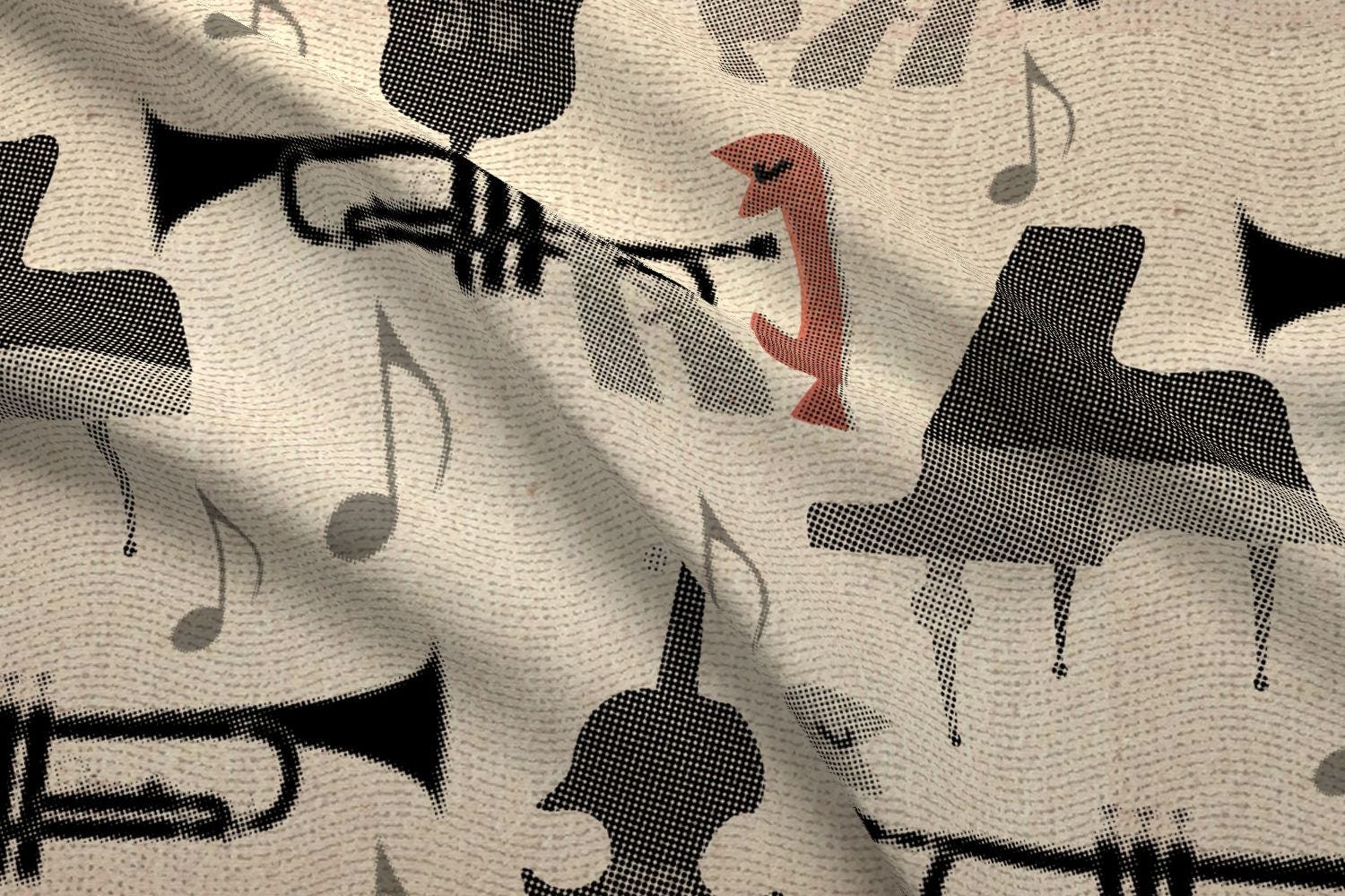 Mid Century Jazz Fabric Beboppers In The Village By | Etsy