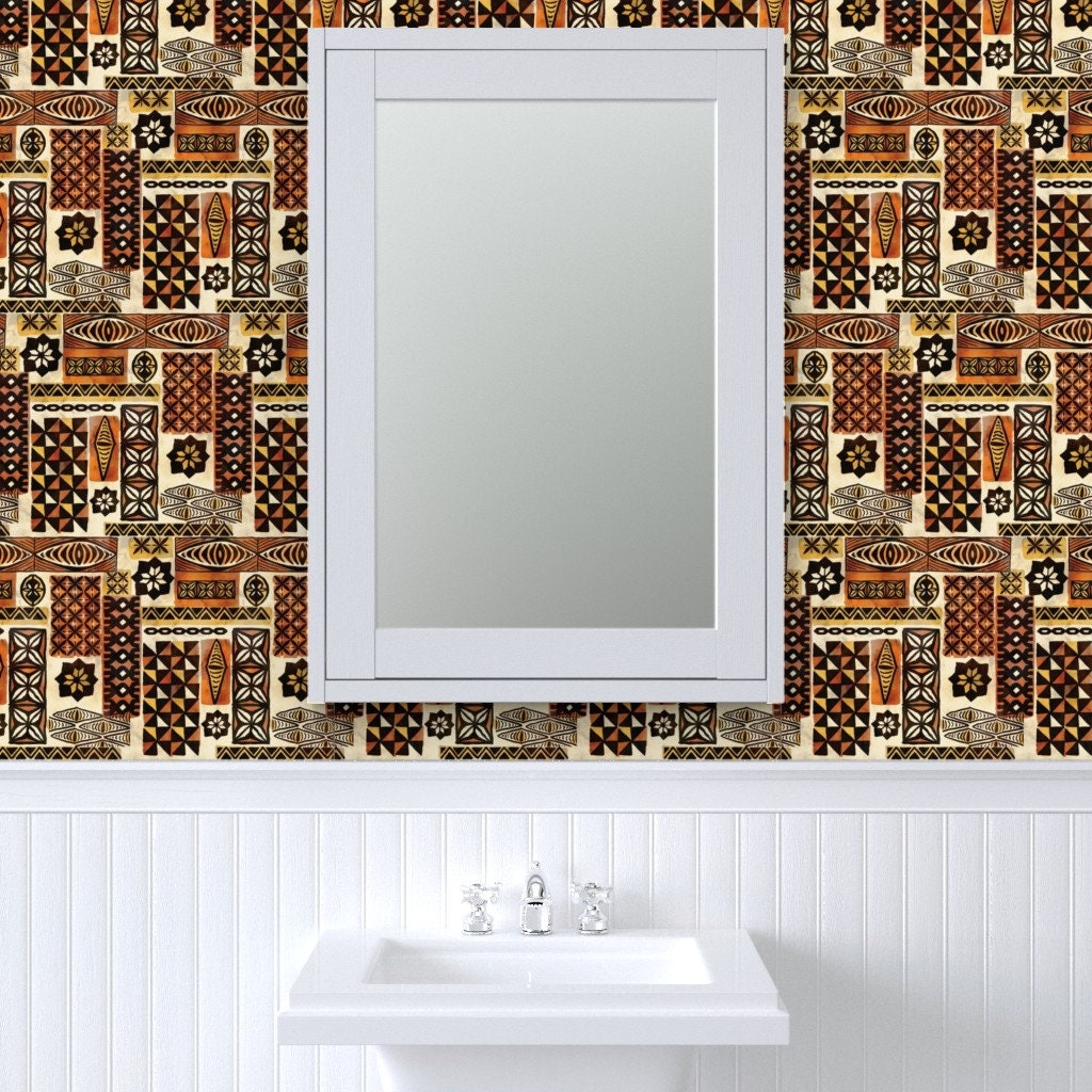Hawaiian Tapa Wallpaper Mixed Tapa by Woodyworld Hawaiian | Etsy
