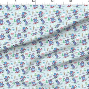 Yeti Fabric Skiing Yeti by Penguinhouse Yeti Skiing Winter Whimsical ...