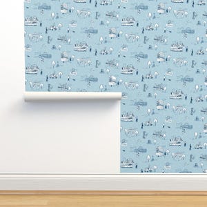 Brooklyn Toile Wallpaper - Brooklyn Toile by Mcswiss - Toile NYC Blue ...
