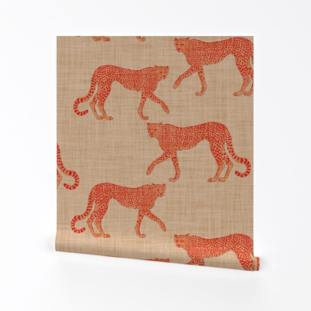 Orange Cheetahs Removable Peel and Stick Wallpaper - African Safari ...