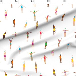 Swimming Apparel Fabric - Swimmers on White by Dasbrooklyn - Holiday ...