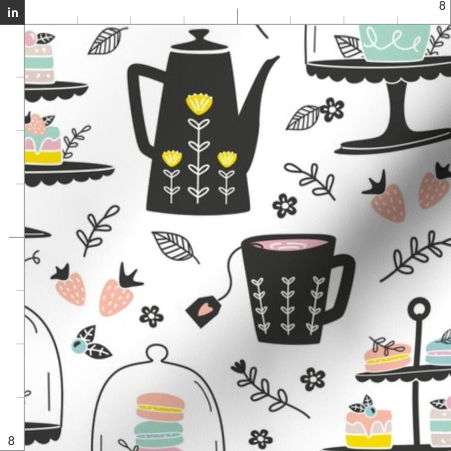 Pastel Cafe Fabric Nordic Coffee House Meets French Cafe by - Etsy