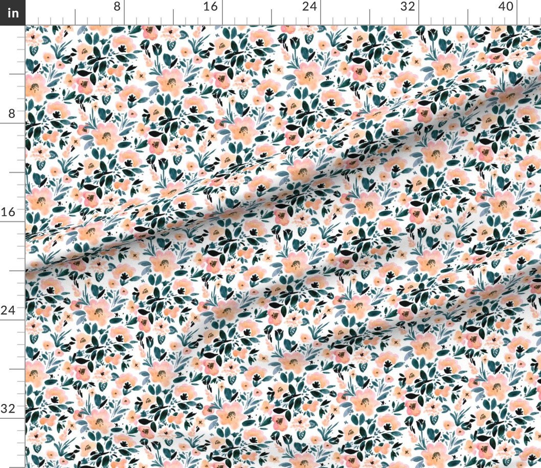 Orange Watercolor Floral Pattern Fabric Sadie Flora-vintage | Etsy