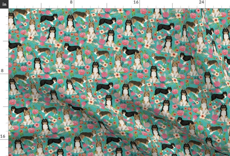 Sheltie Fabric - Sheltie Floral Fabric Shetland Sheepdog by Petfriendly ...