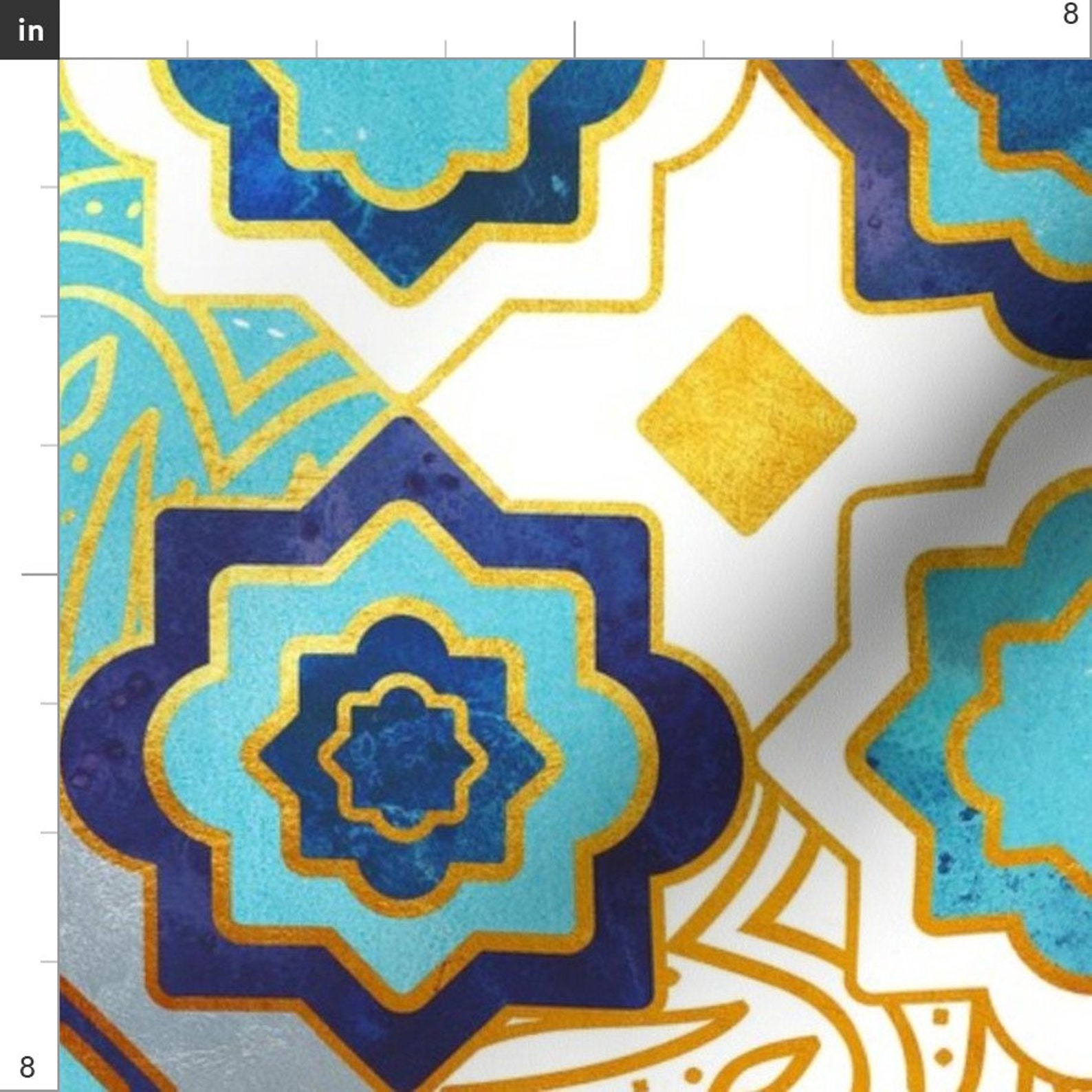 Moroccan Tiles Fabric Marrakesh Gold and Blue Geometry | Etsy