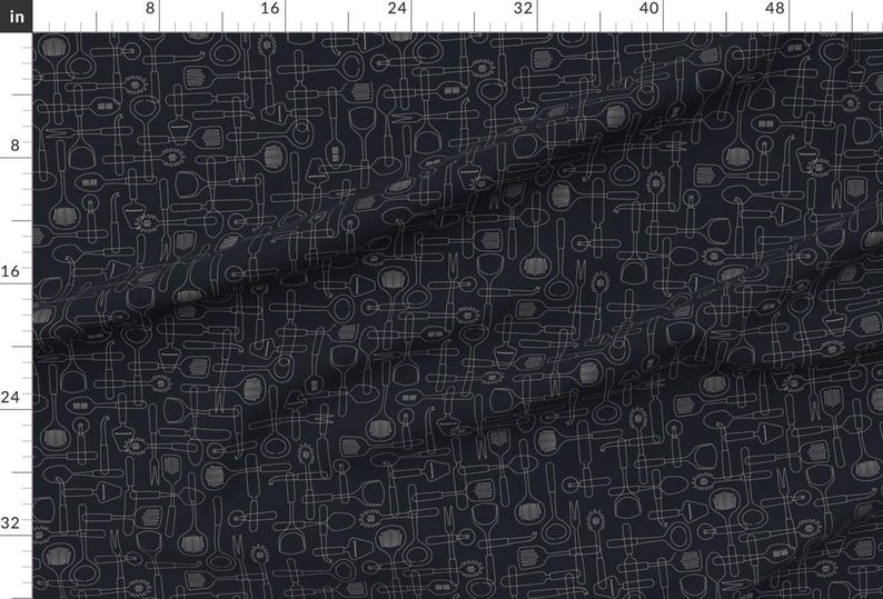 Mod Utensils Fabric - Julie's Utensils White on Black by Juliesfabrics ...