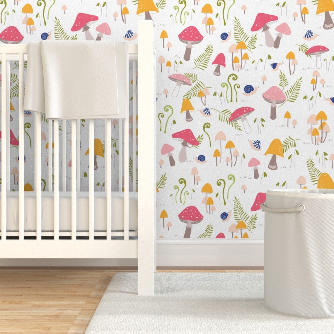 Mushrooms Wallapaper Mushroom Forest by Ldpapers Yellow | Etsy