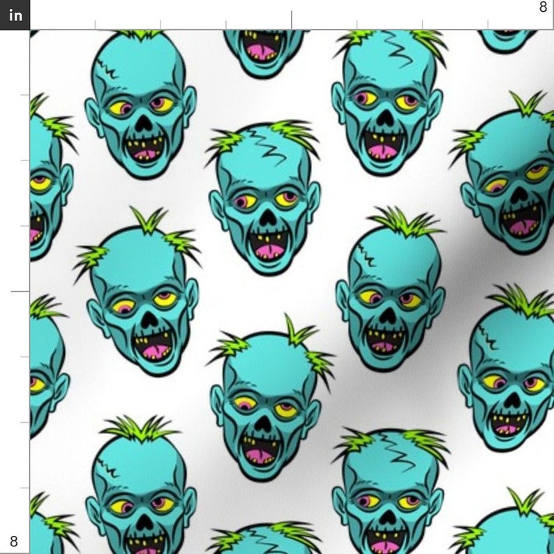 Blue Zombie Halloween Fabric Zombies Teal on White - Etsy