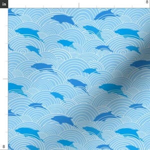 Blue Dolphin Fabric - Swimming Dolphins by Oksancia - Blue Beach ...