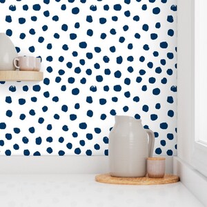 Navy Dots Wallpaper Navy Painted Dot Spots Navy Blue by - Etsy