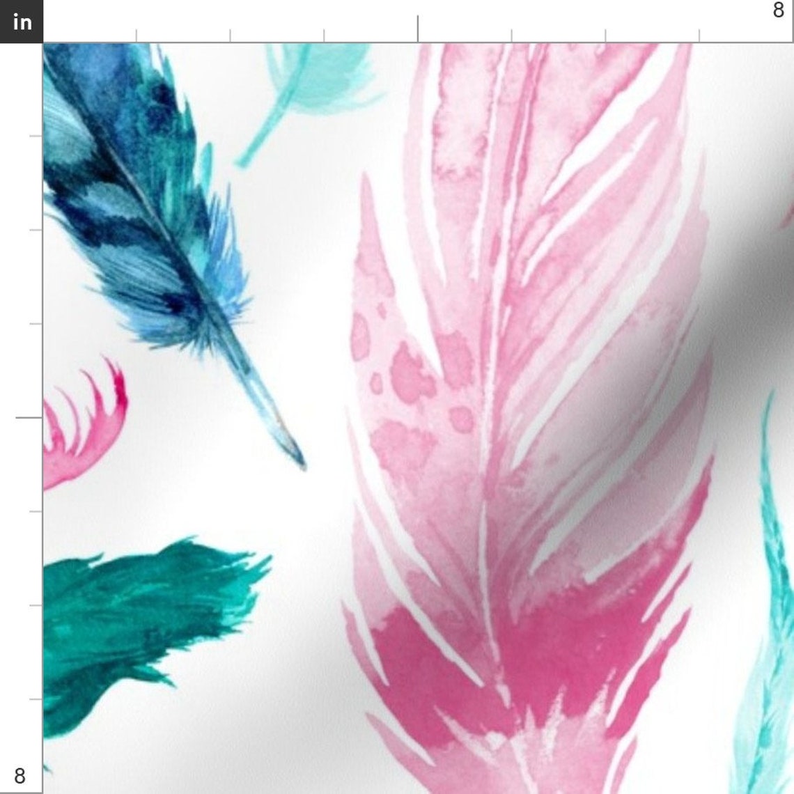 Pink Feather Fabric 36 Aqua Pink Feathers to Mix Match - Etsy
