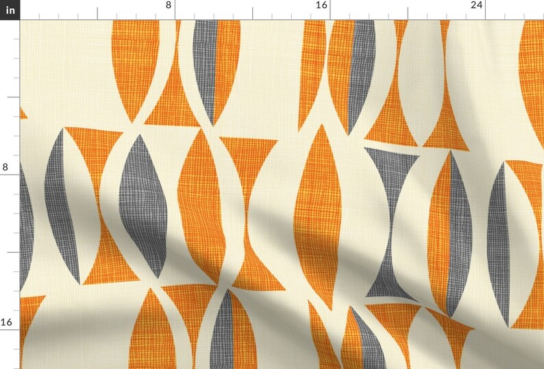 Abstract Geometric Fabric Field In Orange Gray By Chicca | Etsy