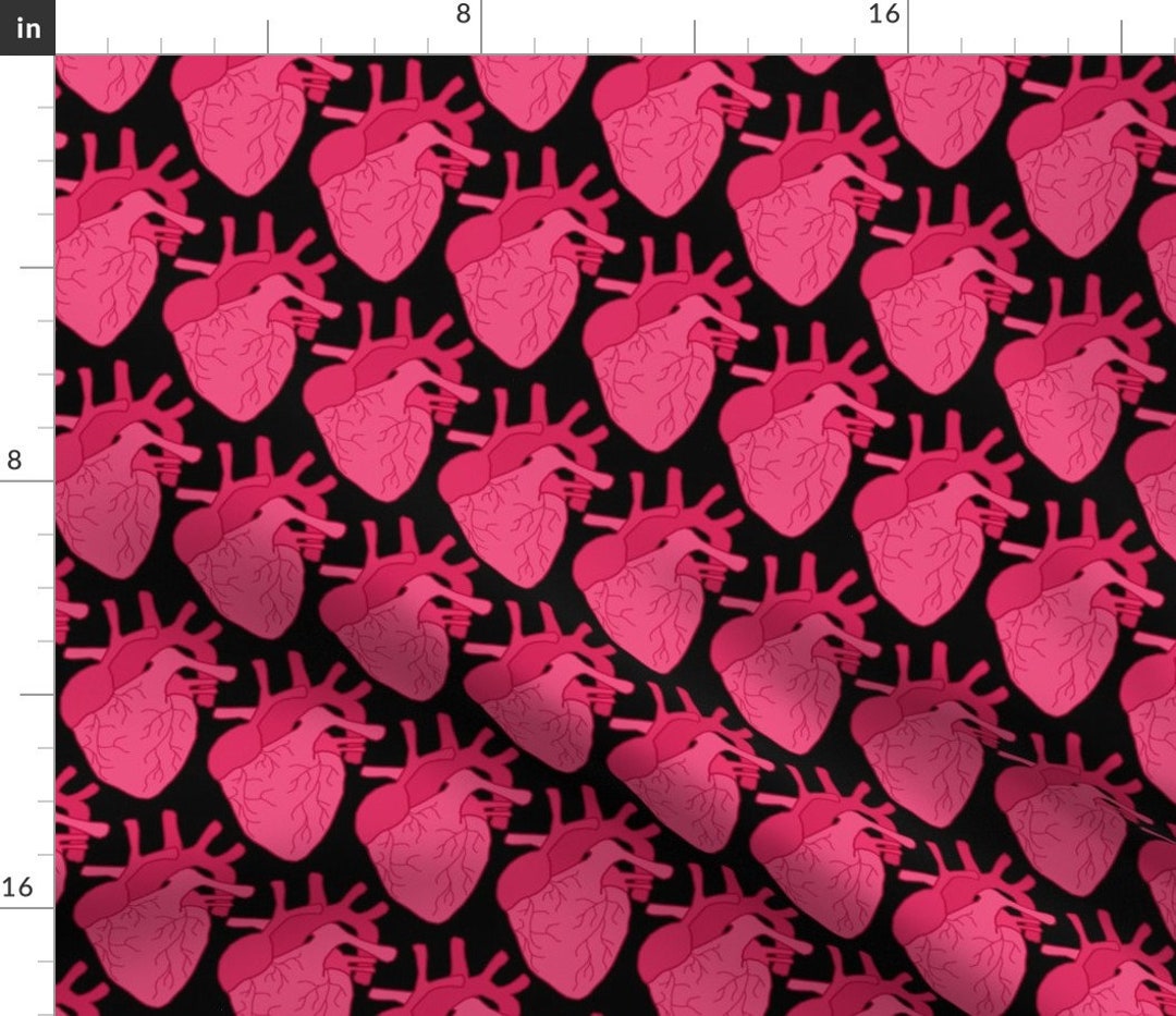 Anatomical Hearts Fabric Whole Heart by Pond Ripple Pink and Black ...