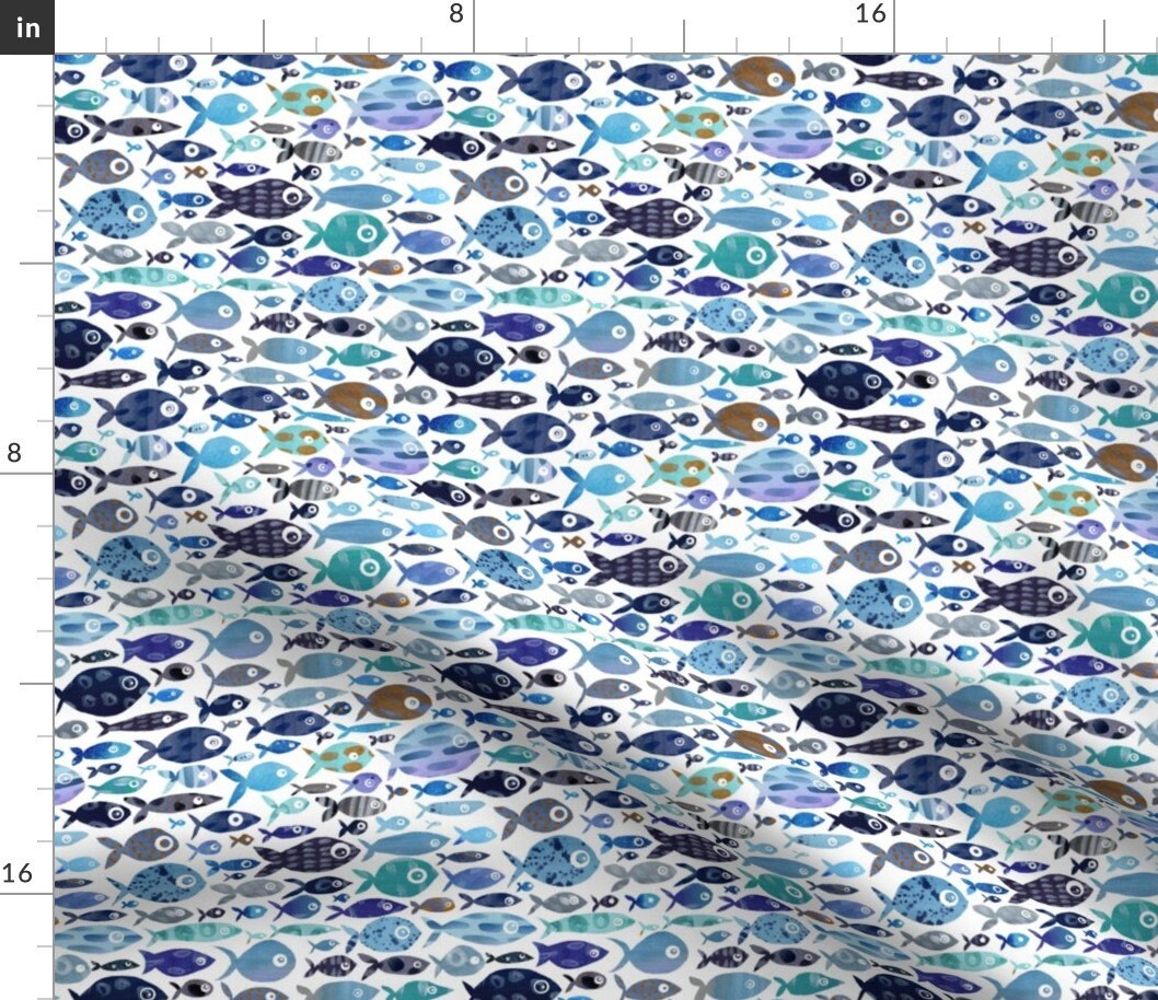 Summer Fish Fabric Blue Watercolour Fish by Emmaallardsmith - Etsy