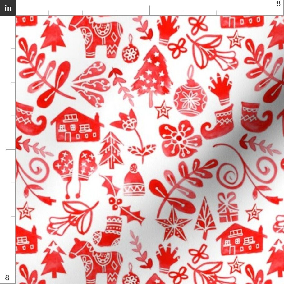 Mod Scandi Winter Fabric Red Christmas by Emmaallardsmith | Etsy