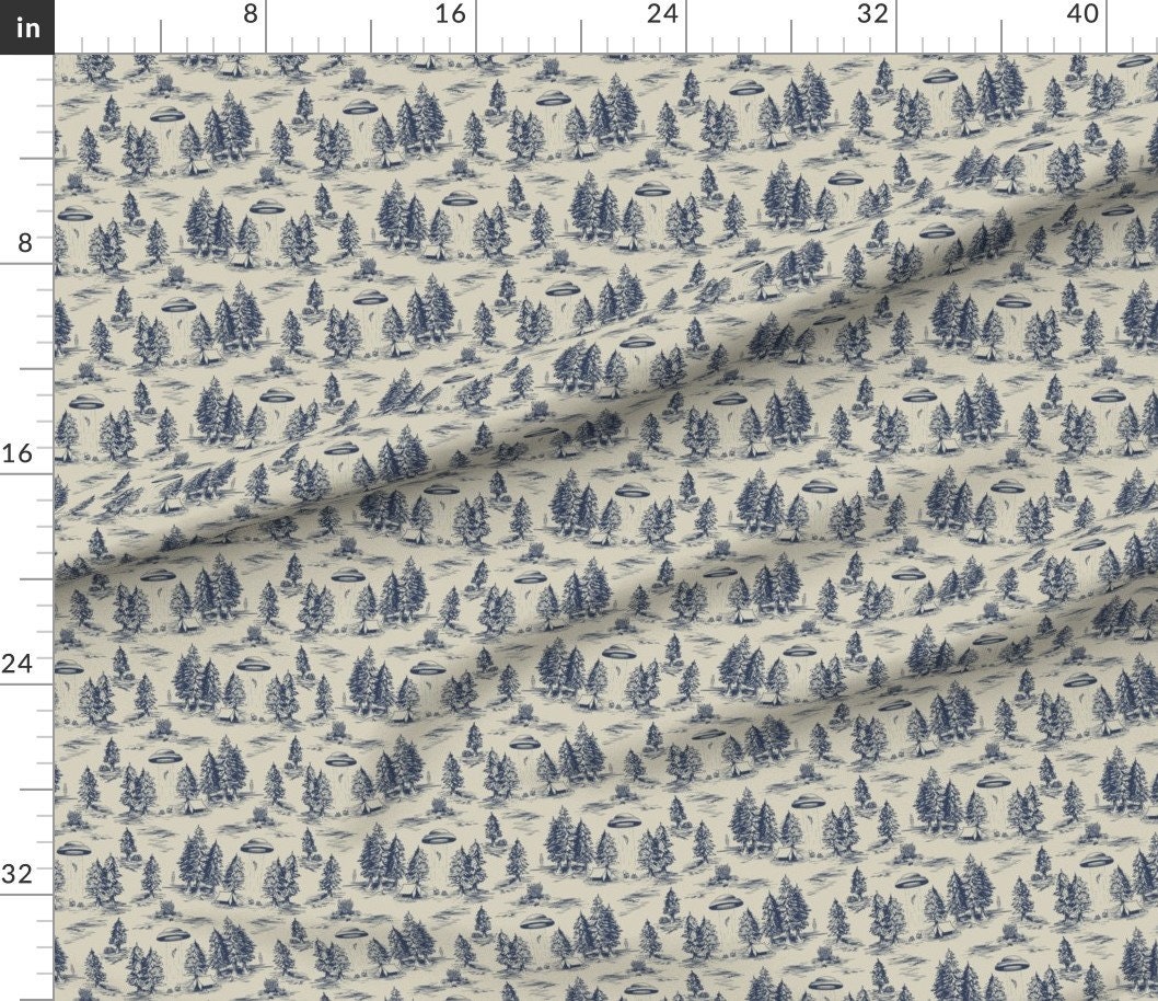 Alien Fabric Alien Abduction Toile by Somecallmebeth Beige | Etsy