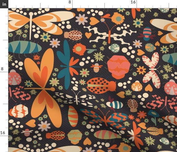 70s Bugs Fabric Retro-bugs by Latoblab Design Groovy - Etsy