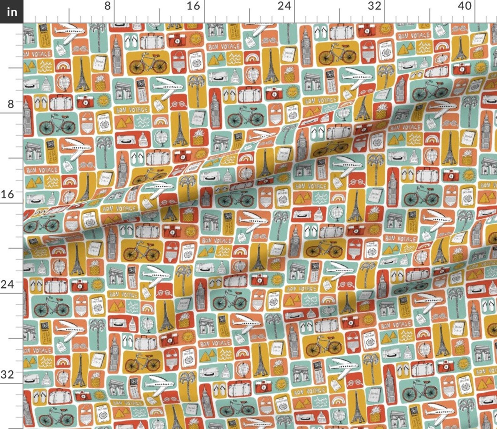 Travel Fabric Travel Eiffel Tower Pyramids Vacation - Etsy