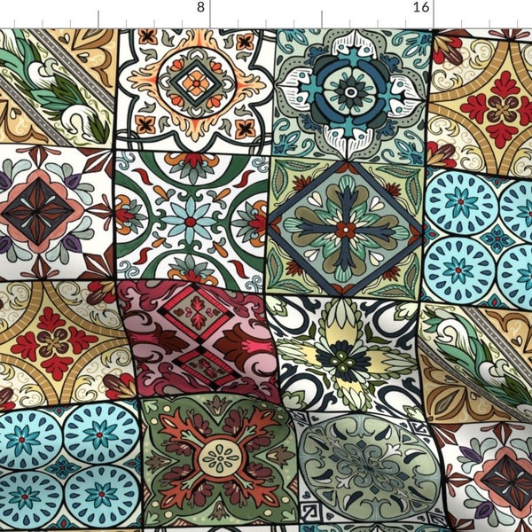 Spanish Tile Linen Fabric Yard - Etsy