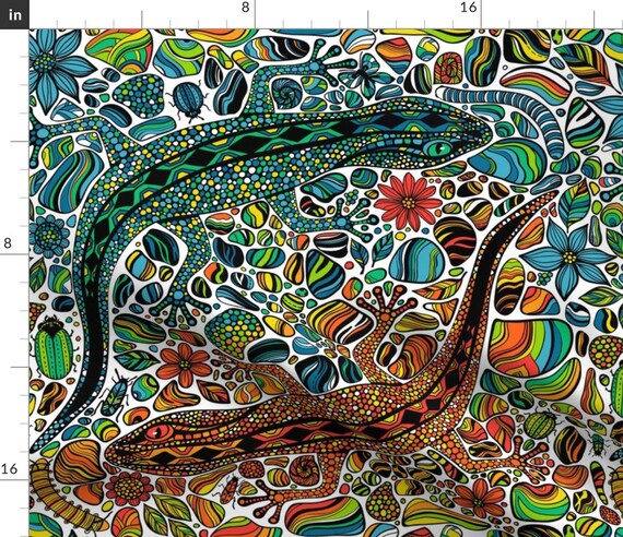 Doodle Rainbow Gecko Abstract Paint Fabric Find the Geckos - Etsy