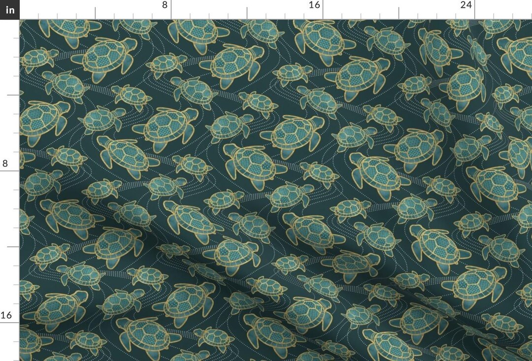 Turtles Green Yellow Fabric - Japanese Pond Turtle / Teal Small Scale ...