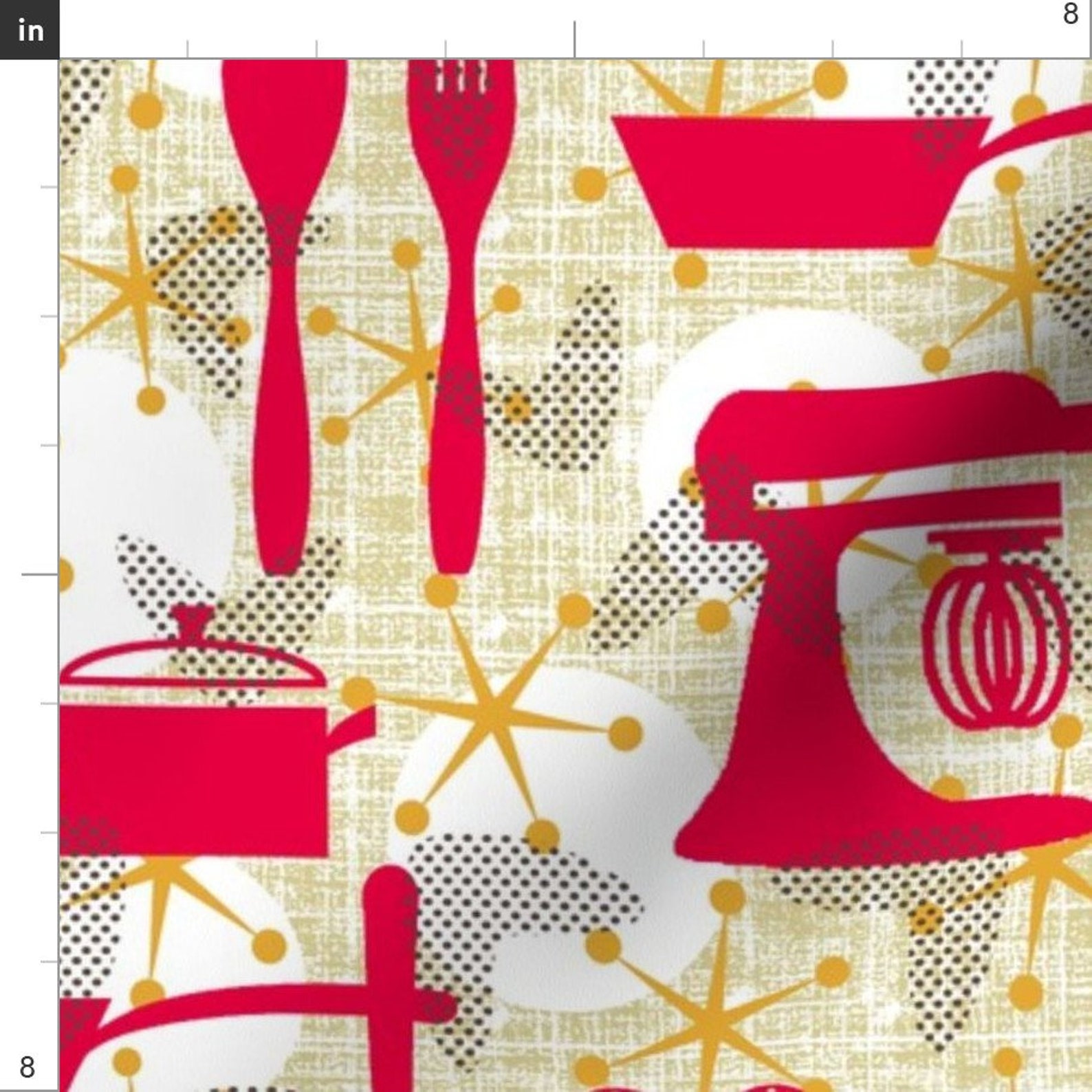 Red Retro Kitchen Fabric Really Retro Kitchen by - Etsy