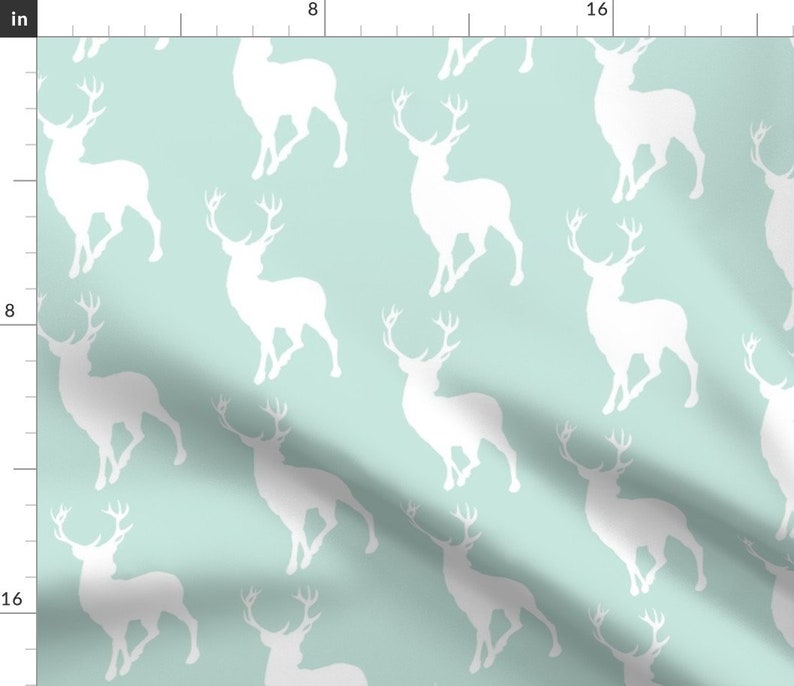 Blue White Buck Fabric Buck in White on Mint Deer - Etsy