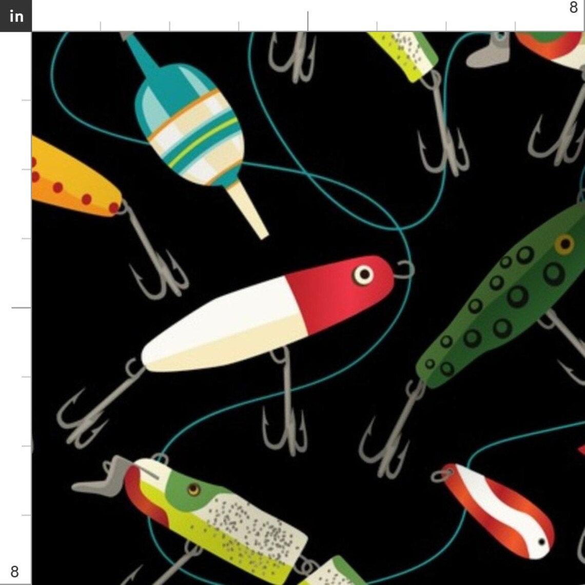 Fishing Fabric Plenty of Fishing Lures by Retrorudolphs - Etsy