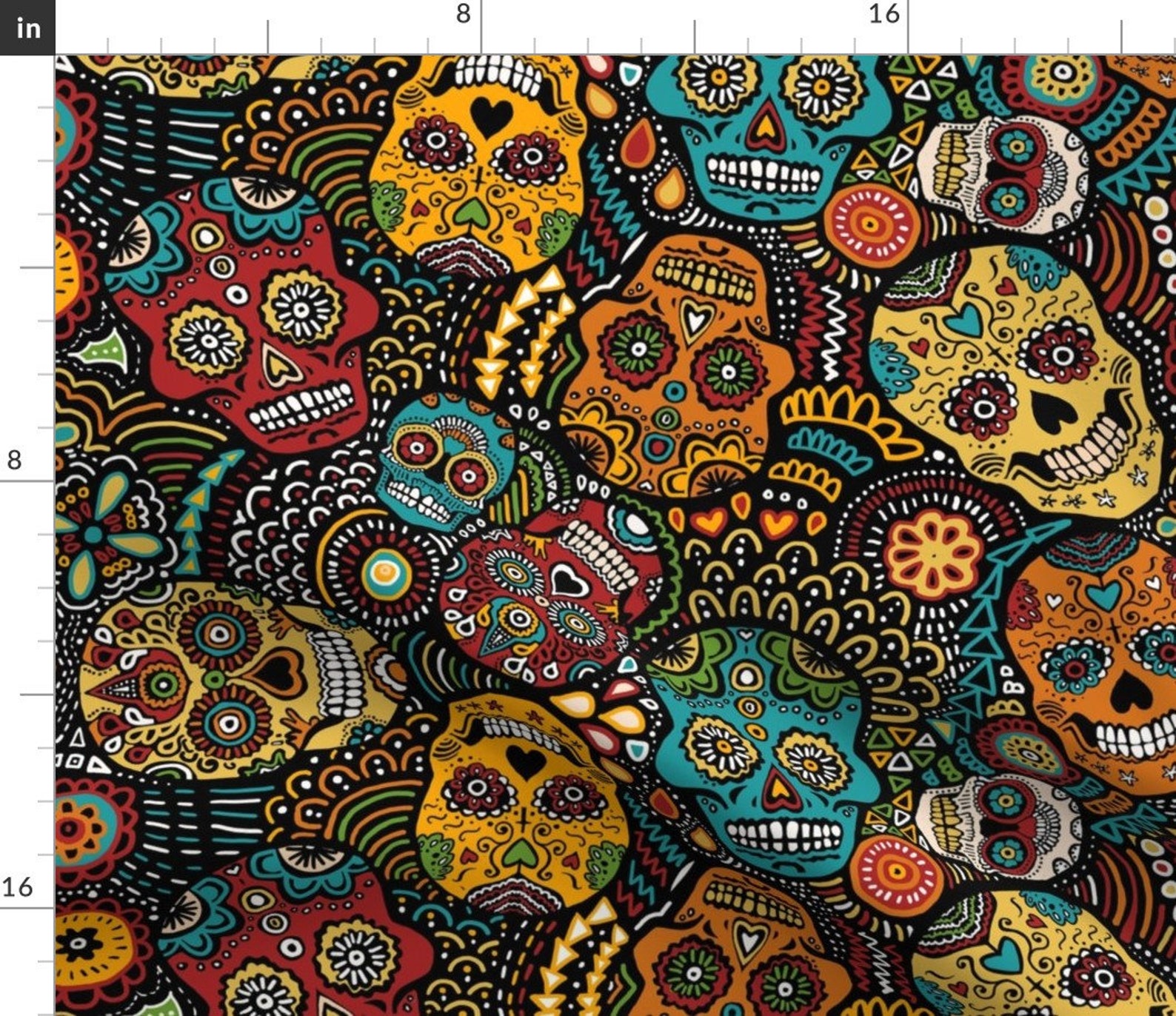 Calavera Fabric Mexican Sugar Skulls small by Lusykoror | Etsy