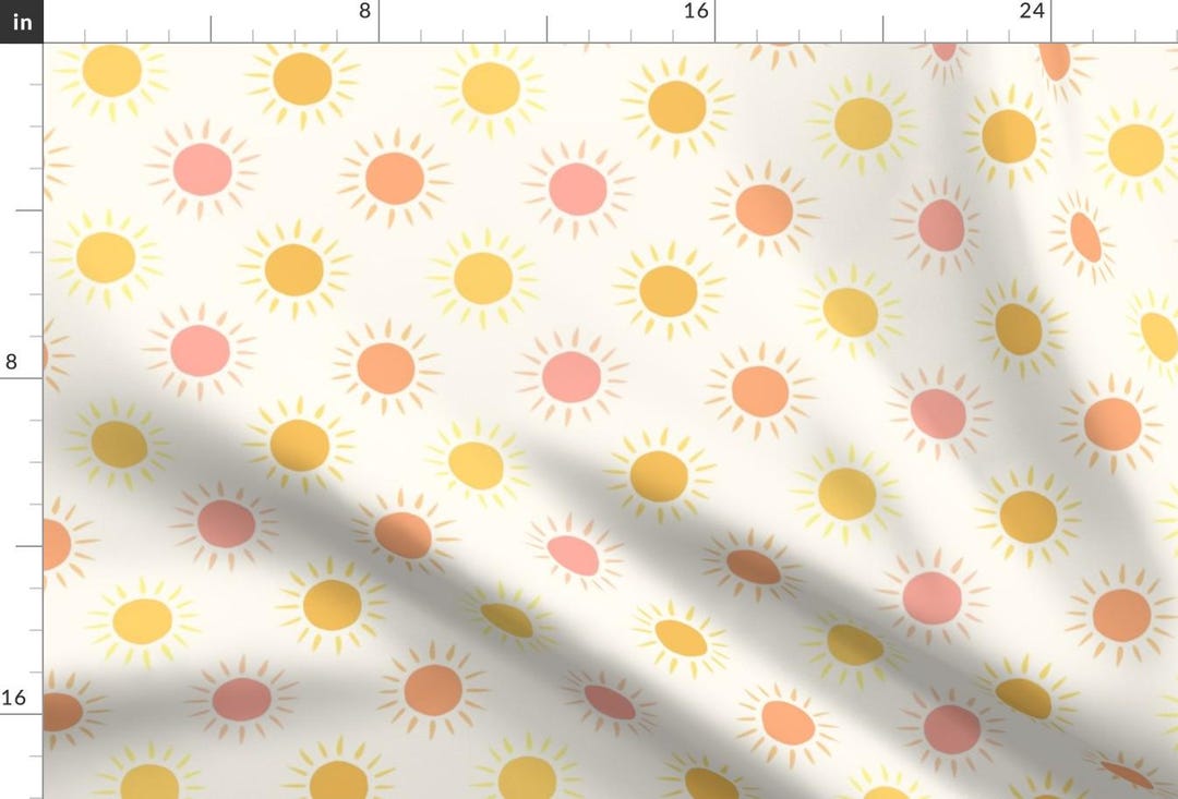 Sun Fabric - Summer Sun by Charladraws - Small Scale White Orange ...