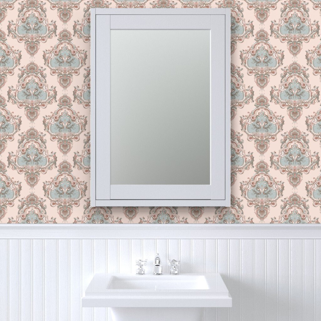 Angles Wallpaper Rococo Romantic by Stacystudios Blue Pink - Etsy