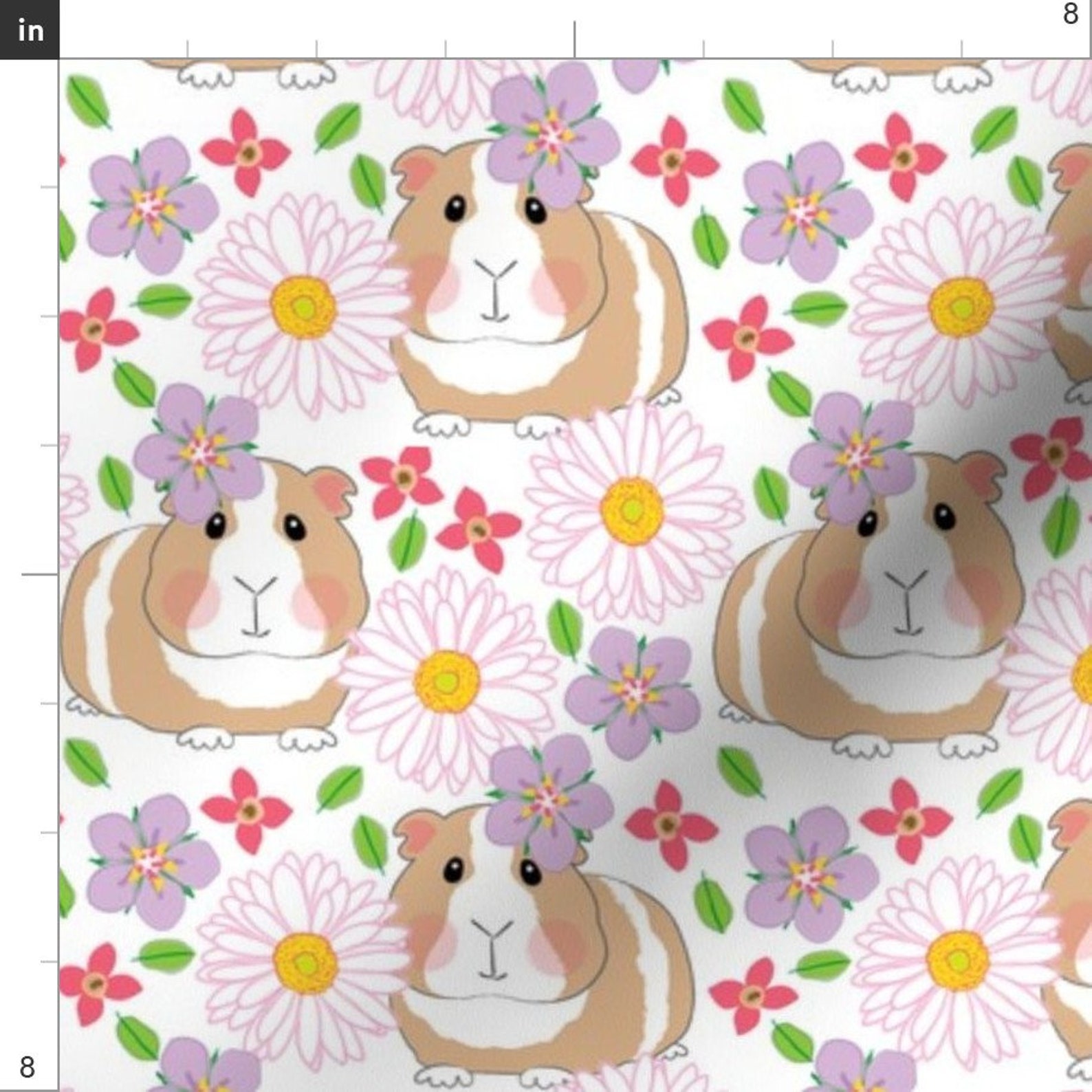 Guinea Pig Fabric Guinea-pigs-with-white-gerber-daisies by - Etsy