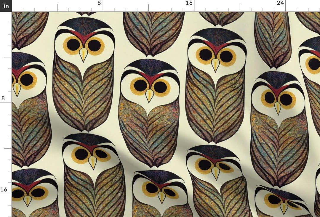 Forest Owls Fabric - Owls by Nickleen - Art Deco Earth Tones Nursery ...