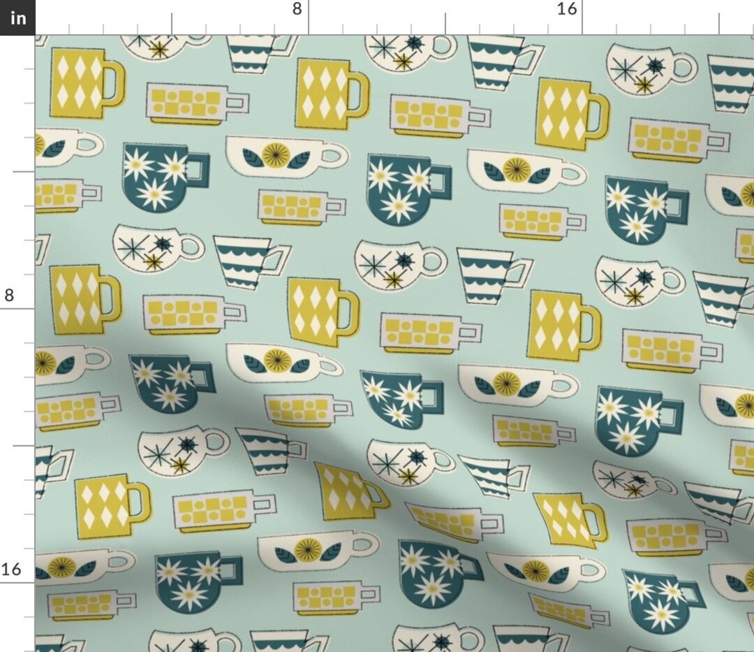 Vintage Coffee Mugs Fabric Retro Coffee Mugs by - Etsy