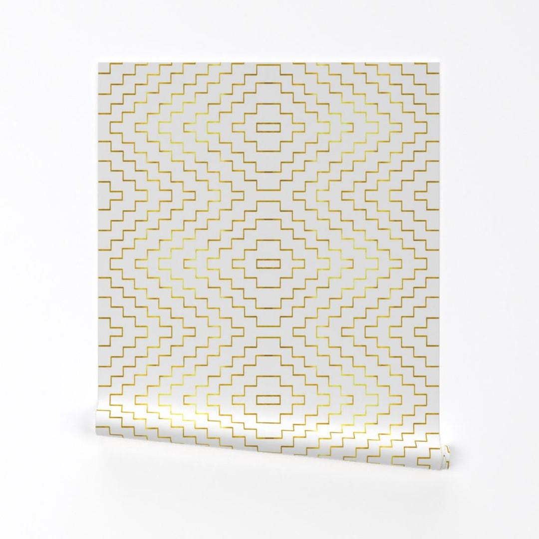 Aztec Wallpaper - Aspen in Gold Dust by Willowlanetextiles - Geometric ...