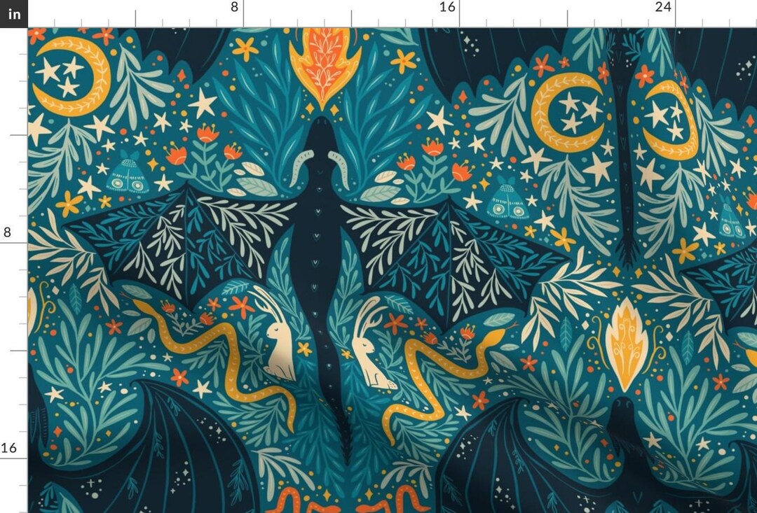 Dragons Fabric Maximalist Folk Dragons and Enchanted Forest Friends by ...