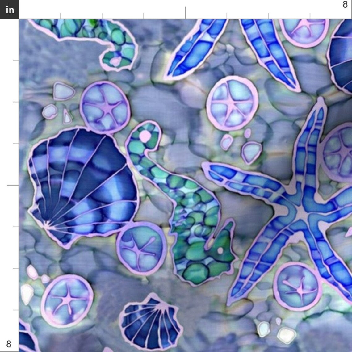 Starfish Fabric Watercolor Batik Tropical Purple Blue Shells - Etsy
