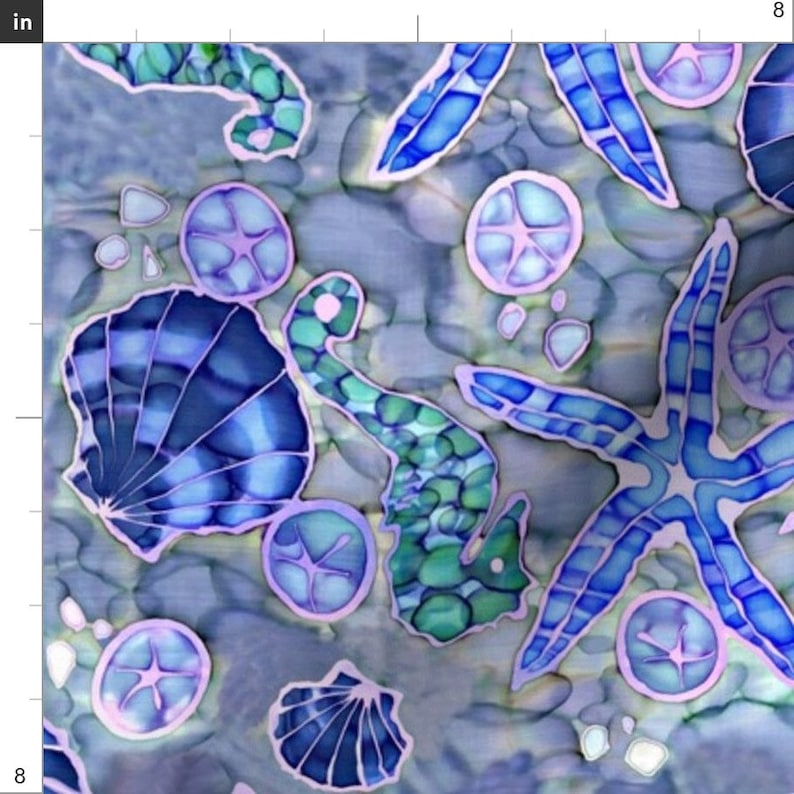 Starfish Fabric Watercolor Batik Tropical Purple Blue Shells - Etsy