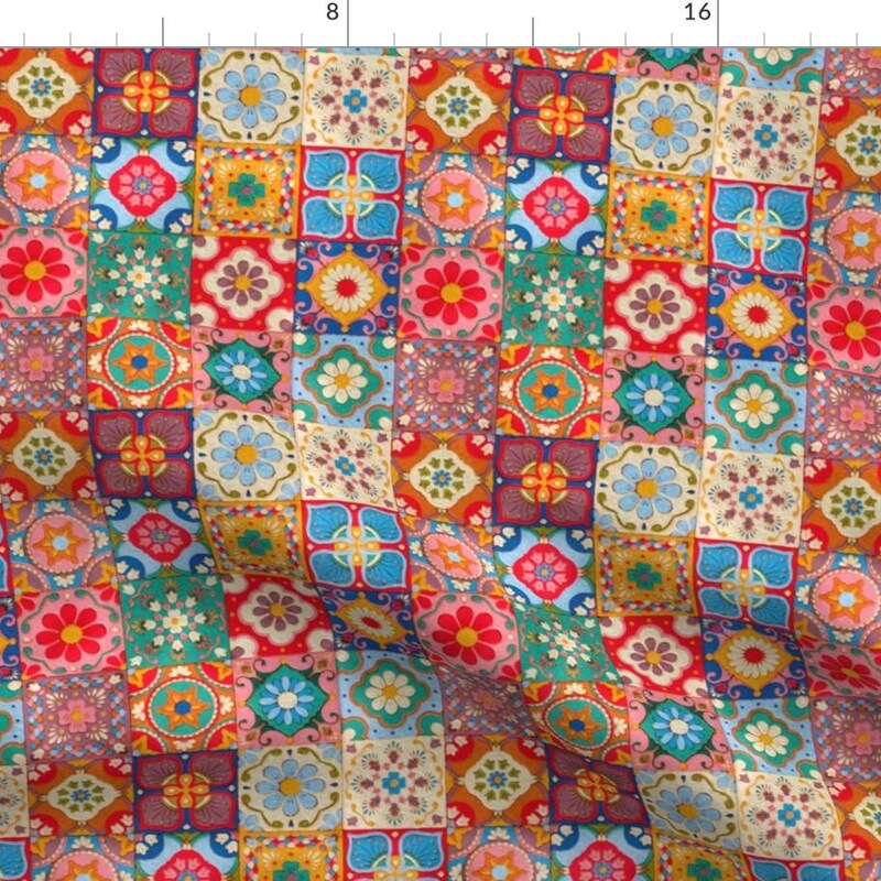 Spanish Tile Linen Fabric Yard - Etsy