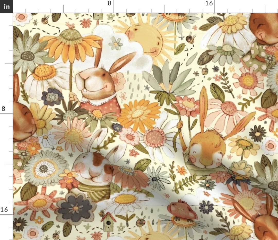 Woodland Bunny Fabric Seventies Bunnies by Stephaniebeischer-studio8 ...