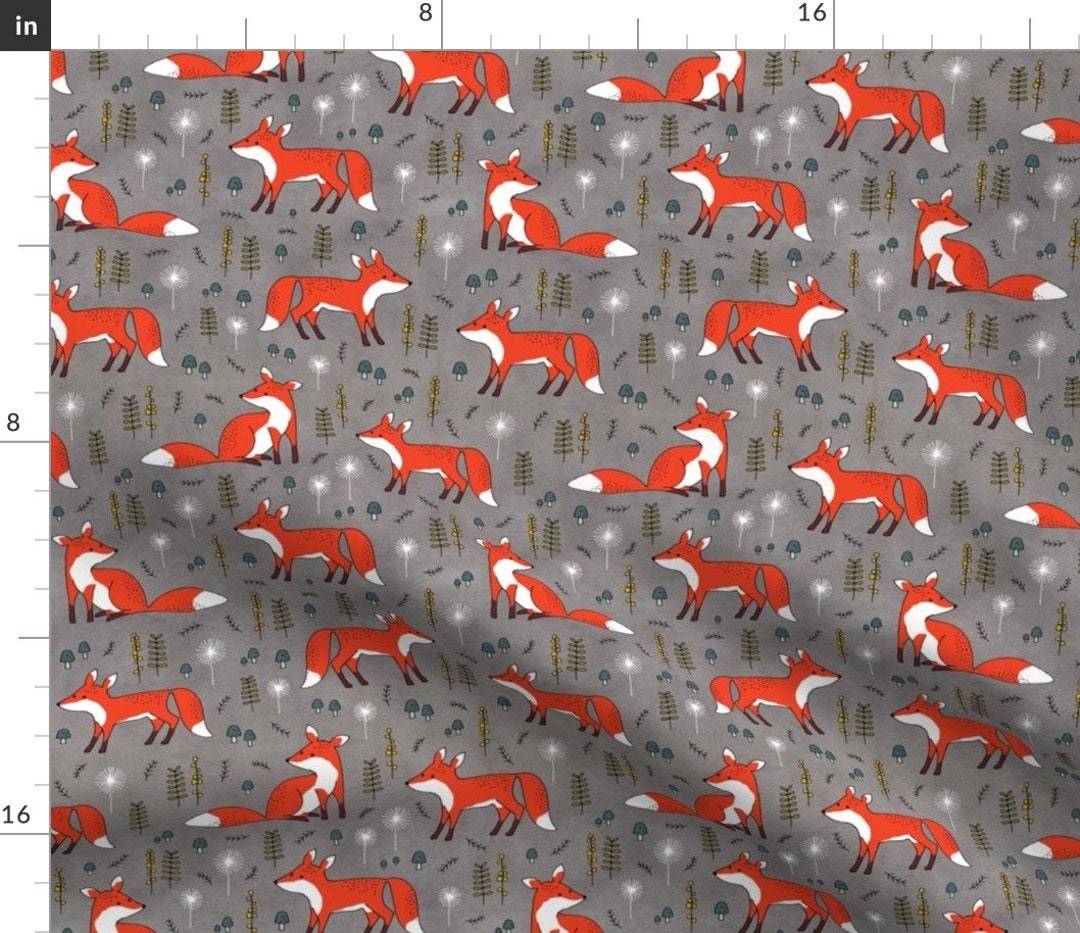 Woodland Fox Fabric Foxes on Gray by Heleen Van Den Thillart - Etsy