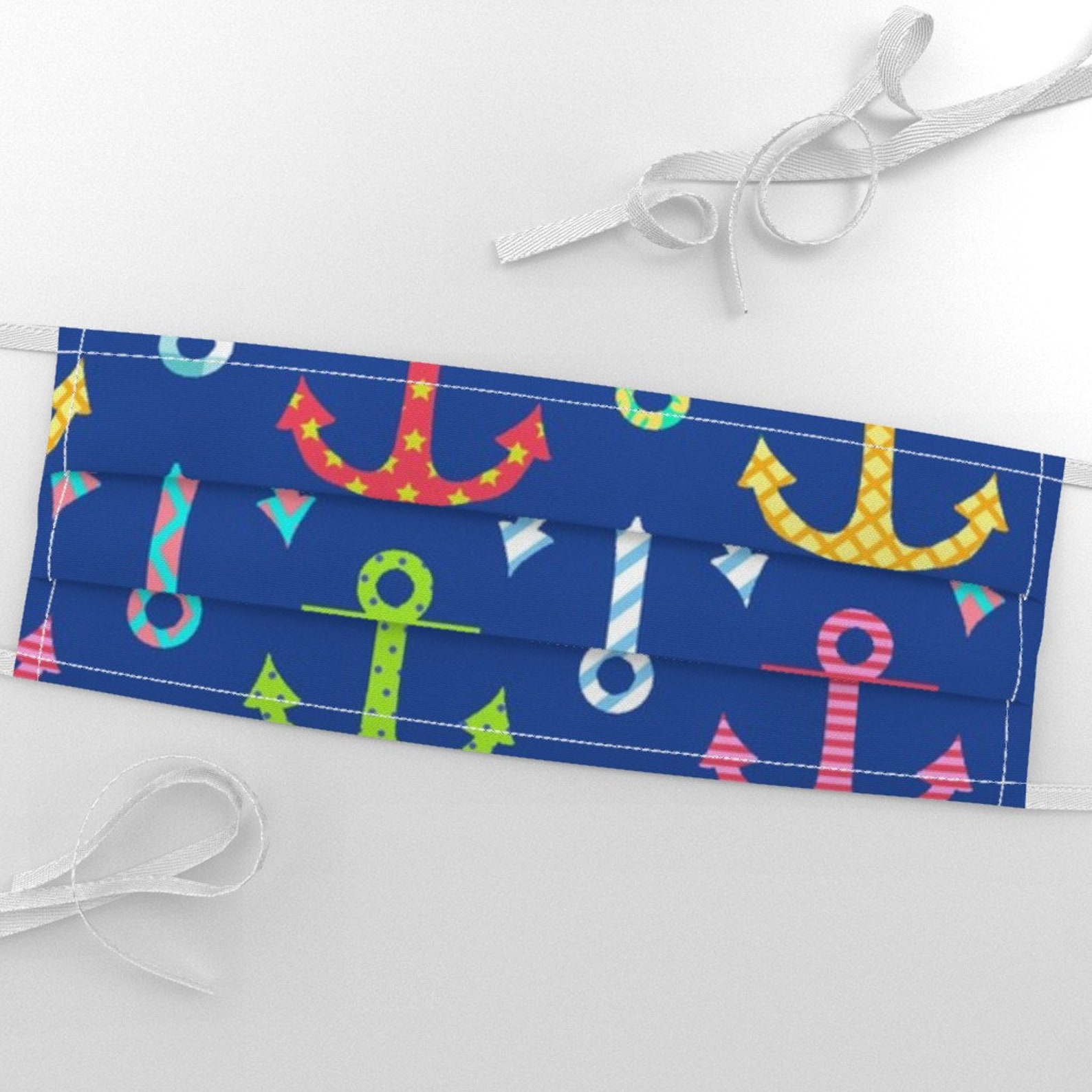 Colorful Anchors Fabric Colorful Anchor Navy by - Etsy