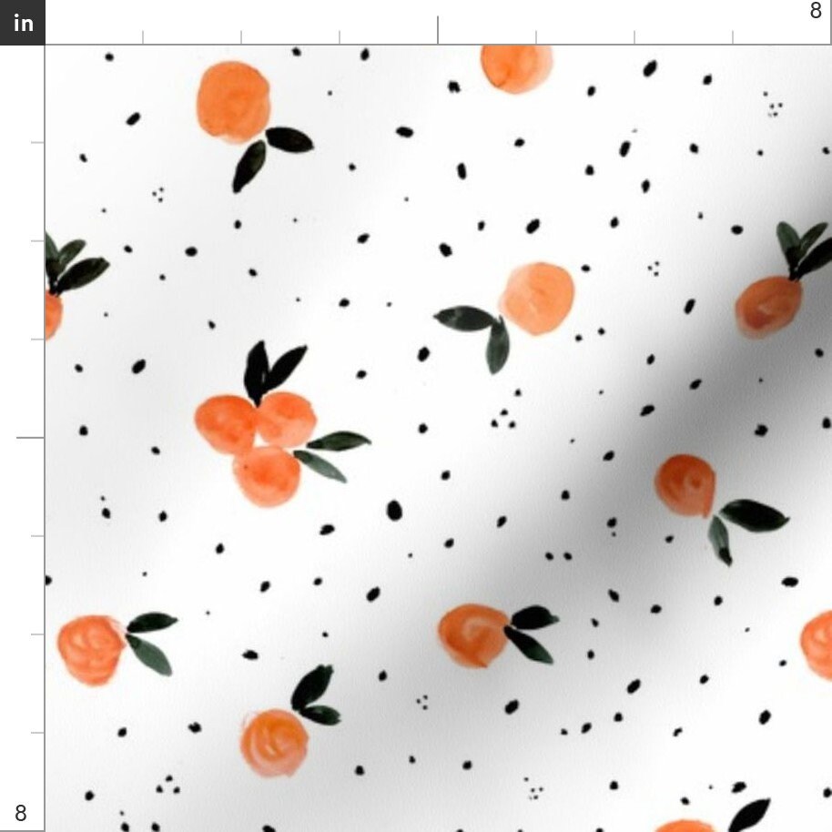 Clementines Watercolor Fabric Clementine Cutie and Dots on - Etsy