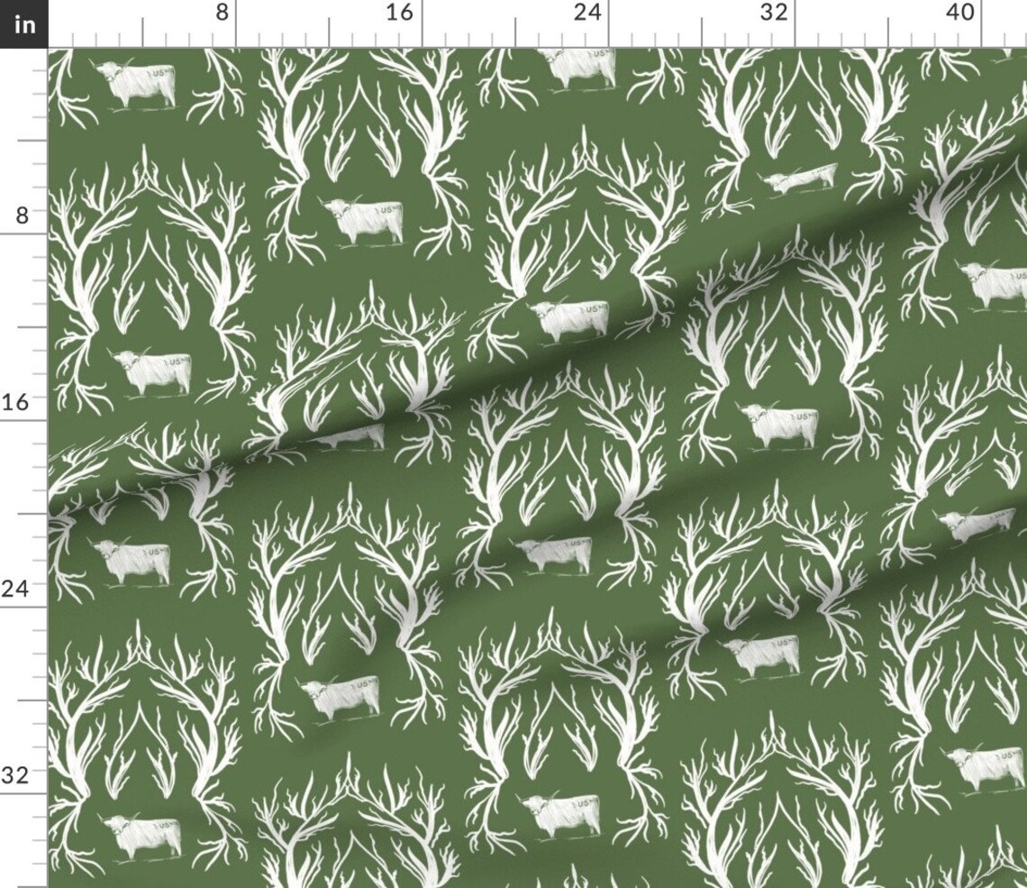 Damask Fabric Highlander Damask in Green by - Etsy