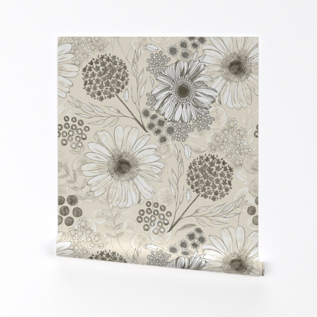Neutral Floral Wallpaper Handdrawn-flowers-earth-tones by Minnacinnamon ...