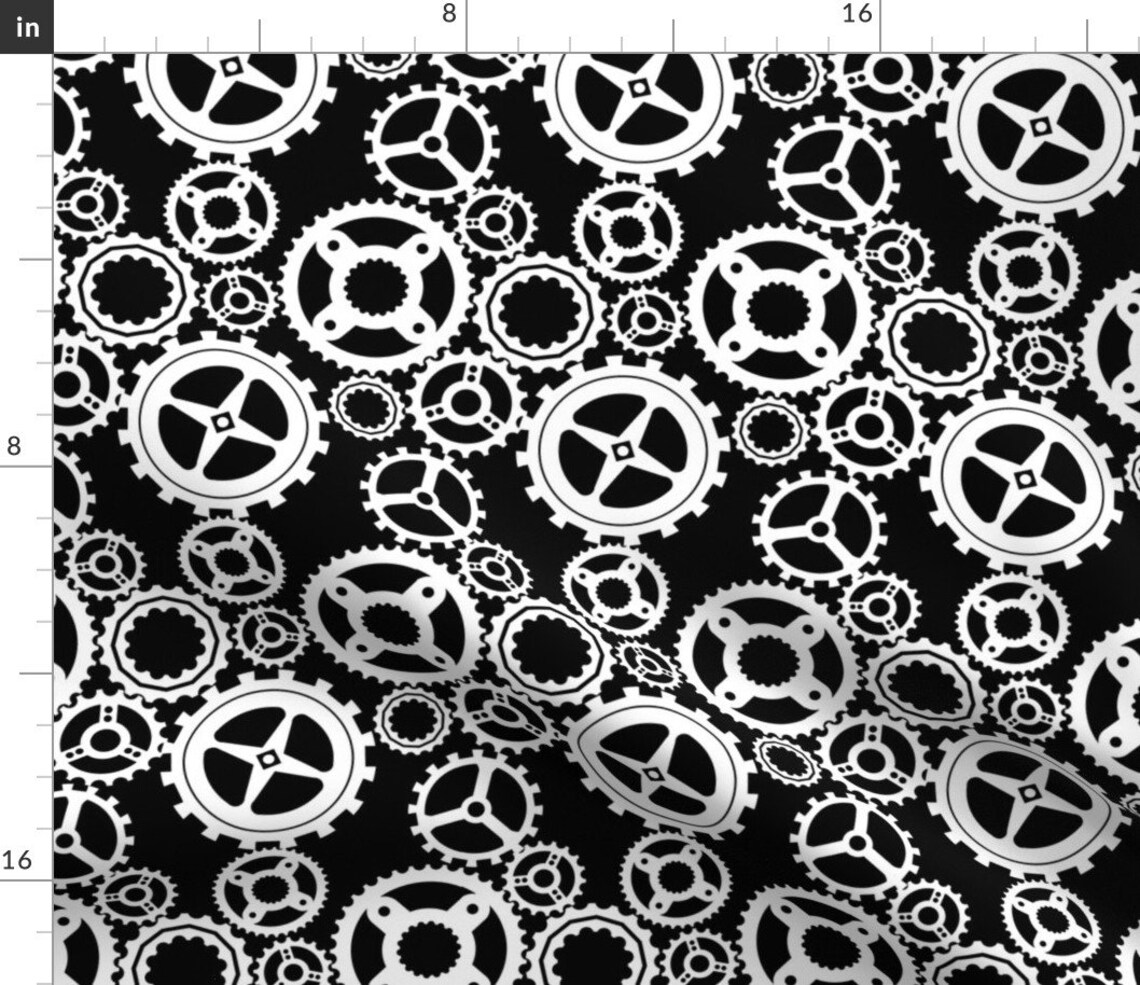 Cogs Fabric Cogs Ma Dawgs By Abbieuproot Cogs Black White | Etsy