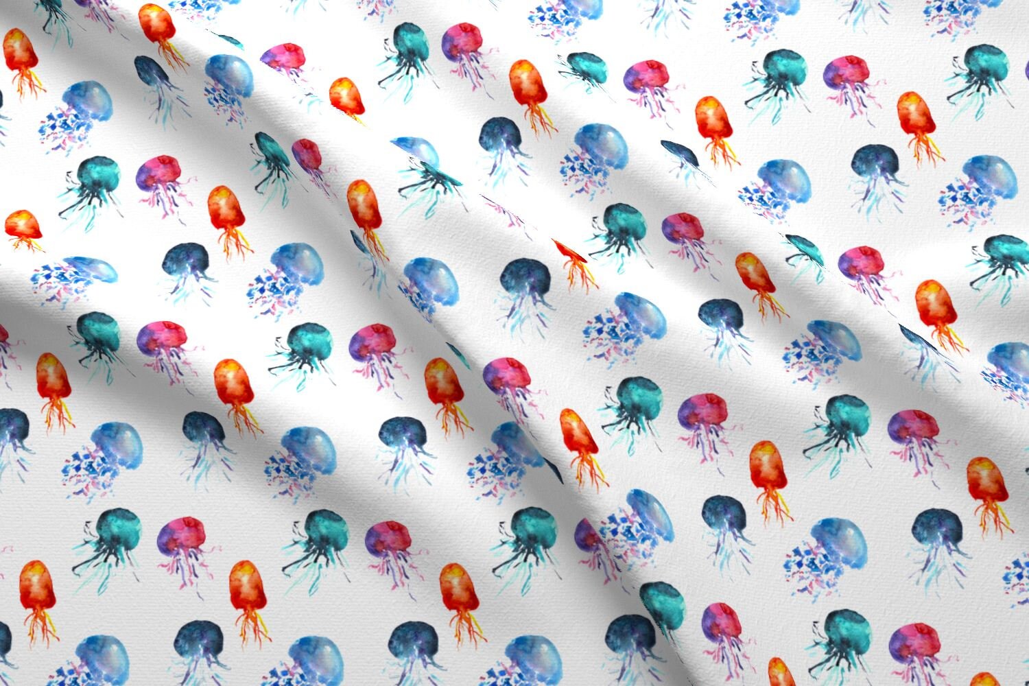 Watercolor Jellyfish Fabric Happy Jellyfish By | Etsy