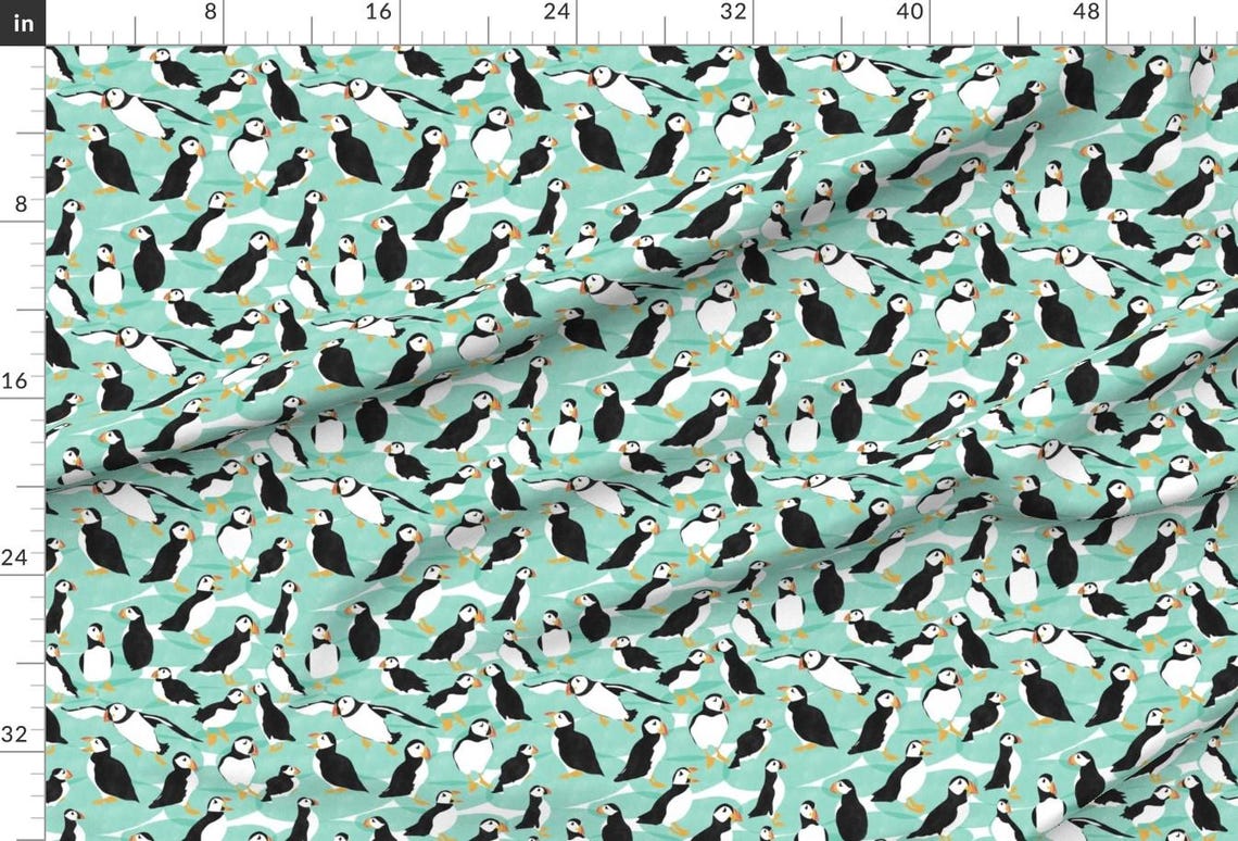 Puffins Blue Birds Fabric - Fluffy Puffins by Natalievmason - Puffins ...